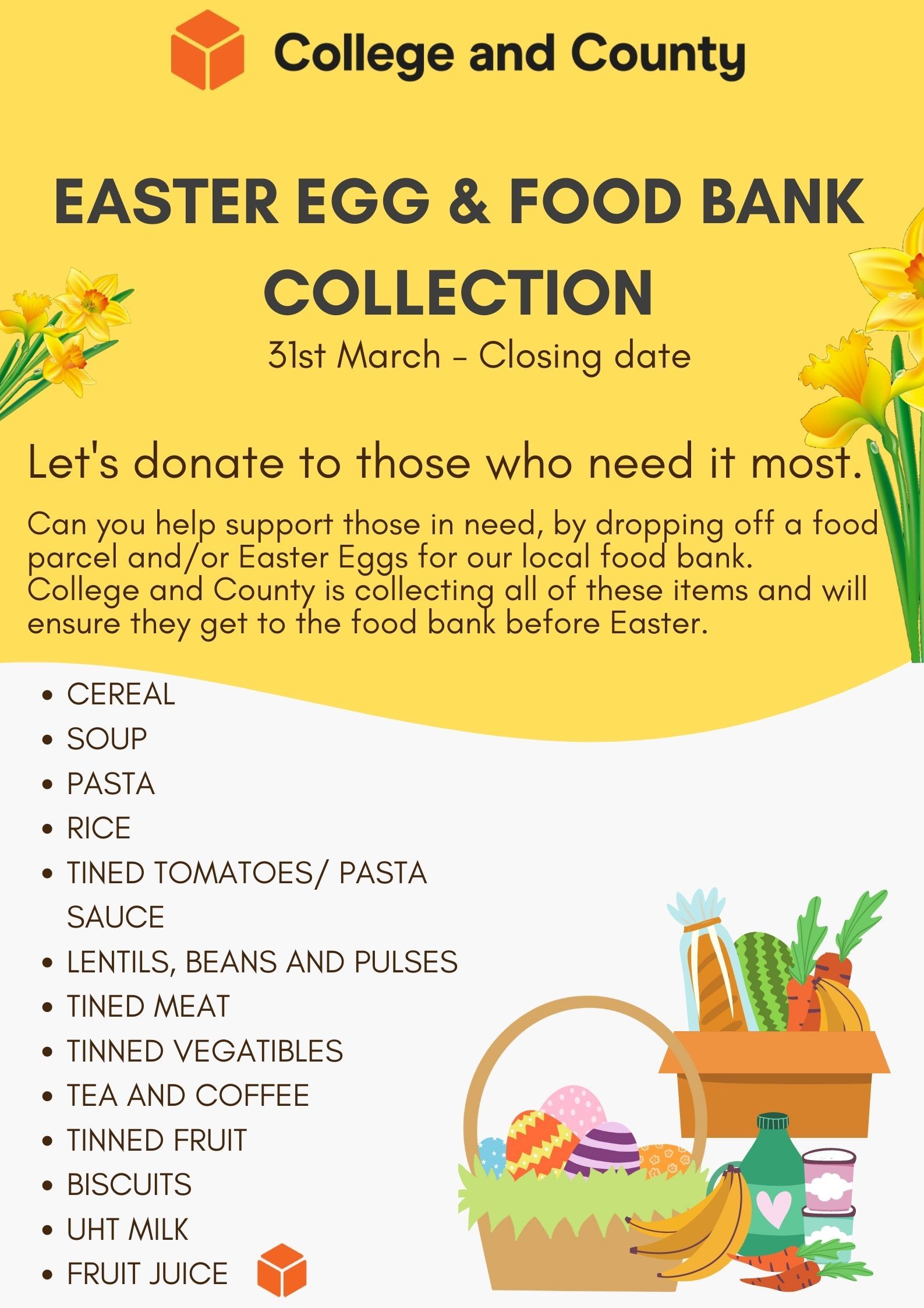 Easter Egg & Food Bank Collection – Food Banks | College and County